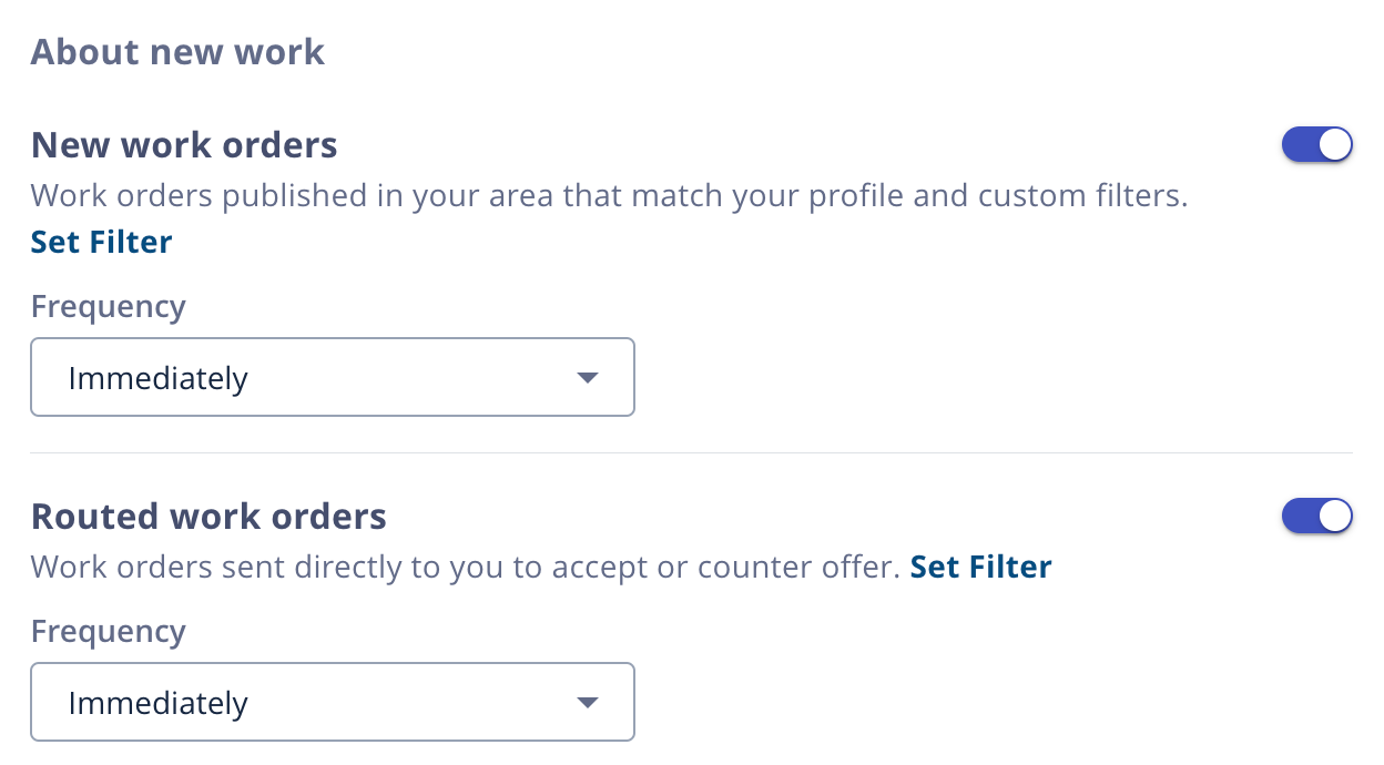 New Work Order Notifications for Service Providers