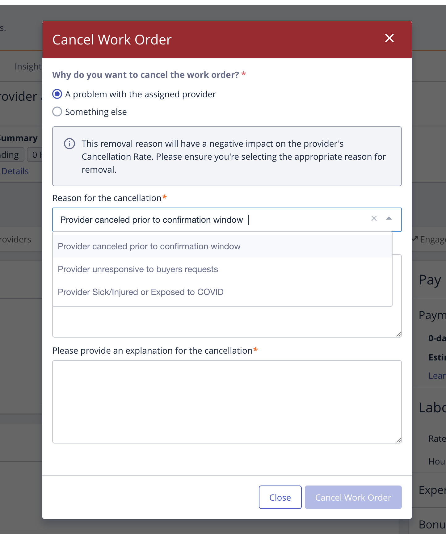 Canceling a Work Order